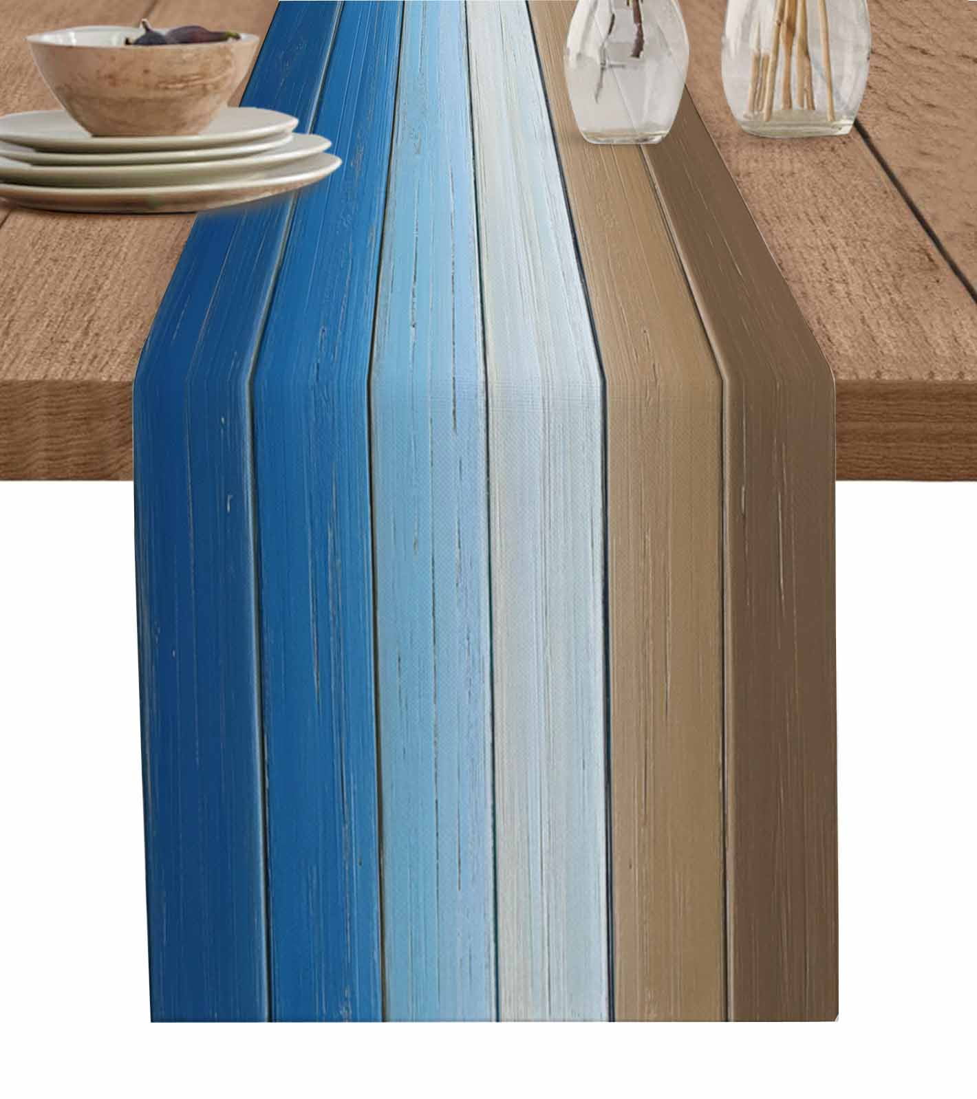 Brown Navy Blue Gradient Table Runners 60 Inches Long, Cotton Linen ...