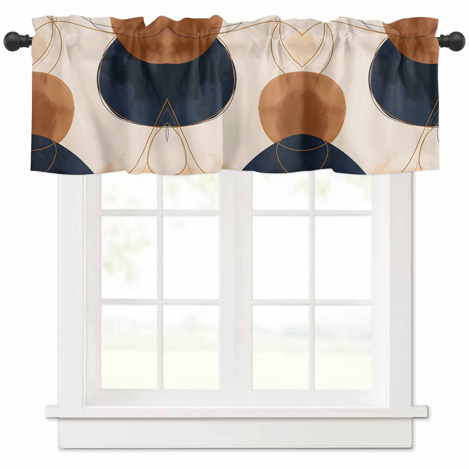 Brown Navy Blue Valances for Windows Farmhouse Kitchen Curtains ...