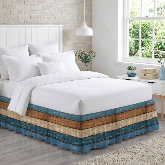 Brown Navy Blue Wood Grain Bed Skirt King Size 18 Inch Drop, Striped ...