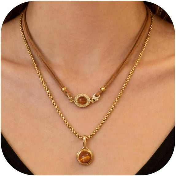 Brown Necklace for Women Tiger Eye Necklace Statement Necklaces Gold ...