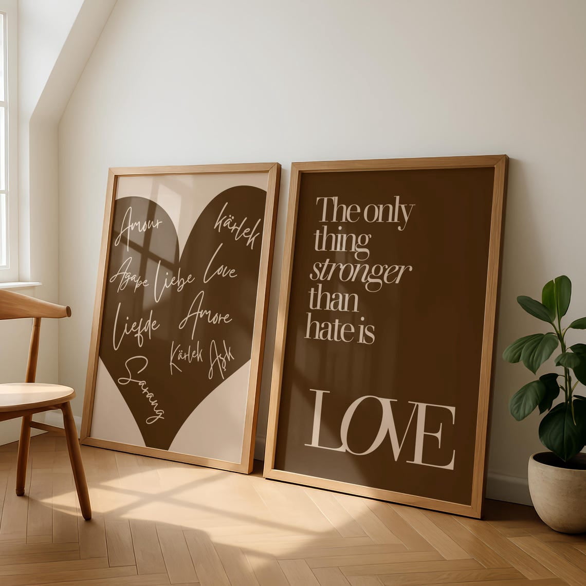 Brown Neutral Love Hate Wall Art Modern Typography Love Quote Warm ...