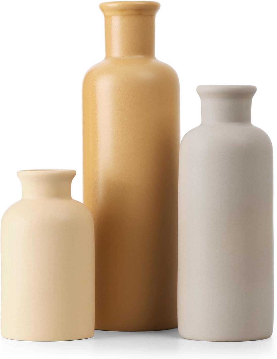 Brown Neutral Rustic Ceramic Vase Set of 3 for Farmhouse Living Room ...