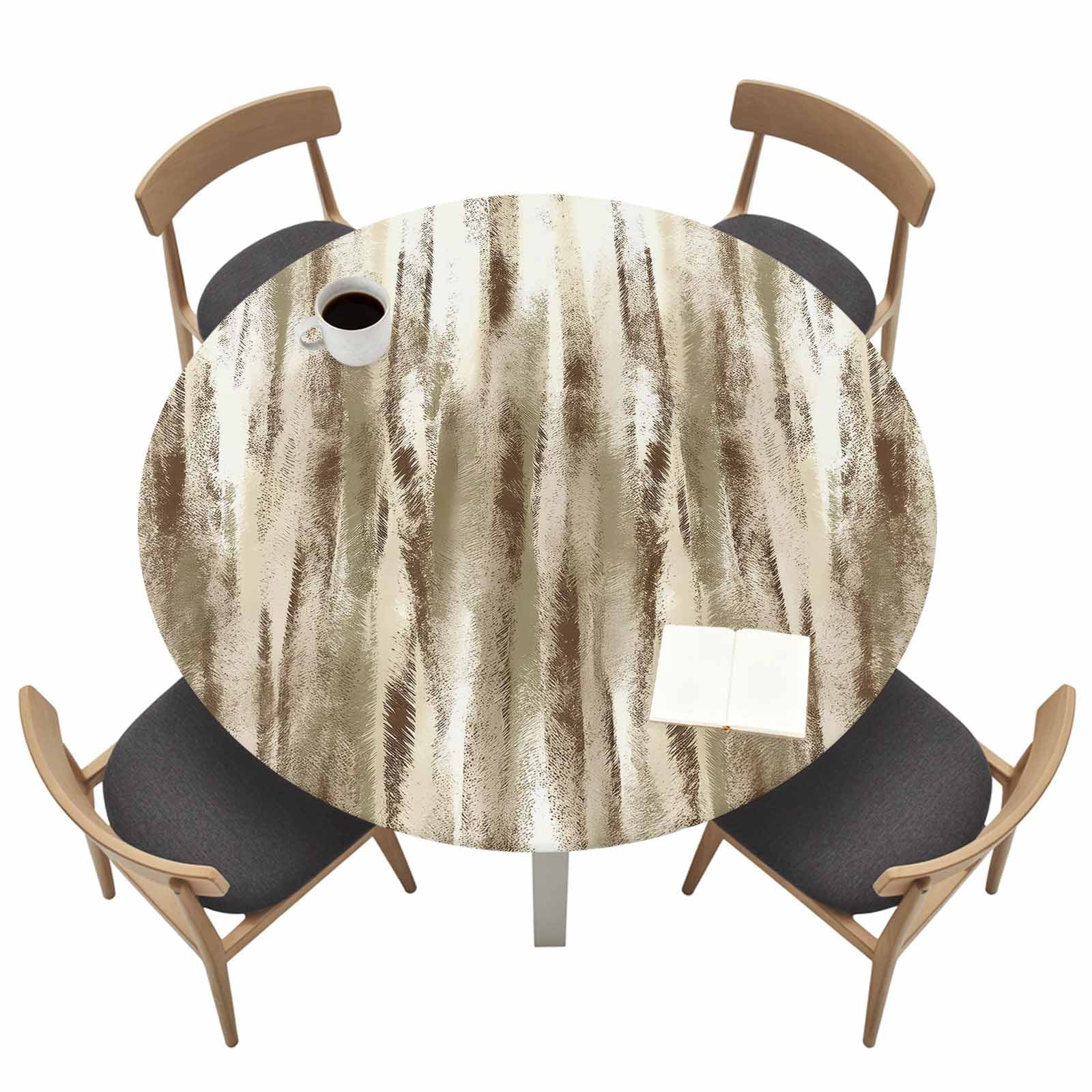 Brown Nostalgia Pencil Touches Round Fitted Tablecloth with Elastic ...