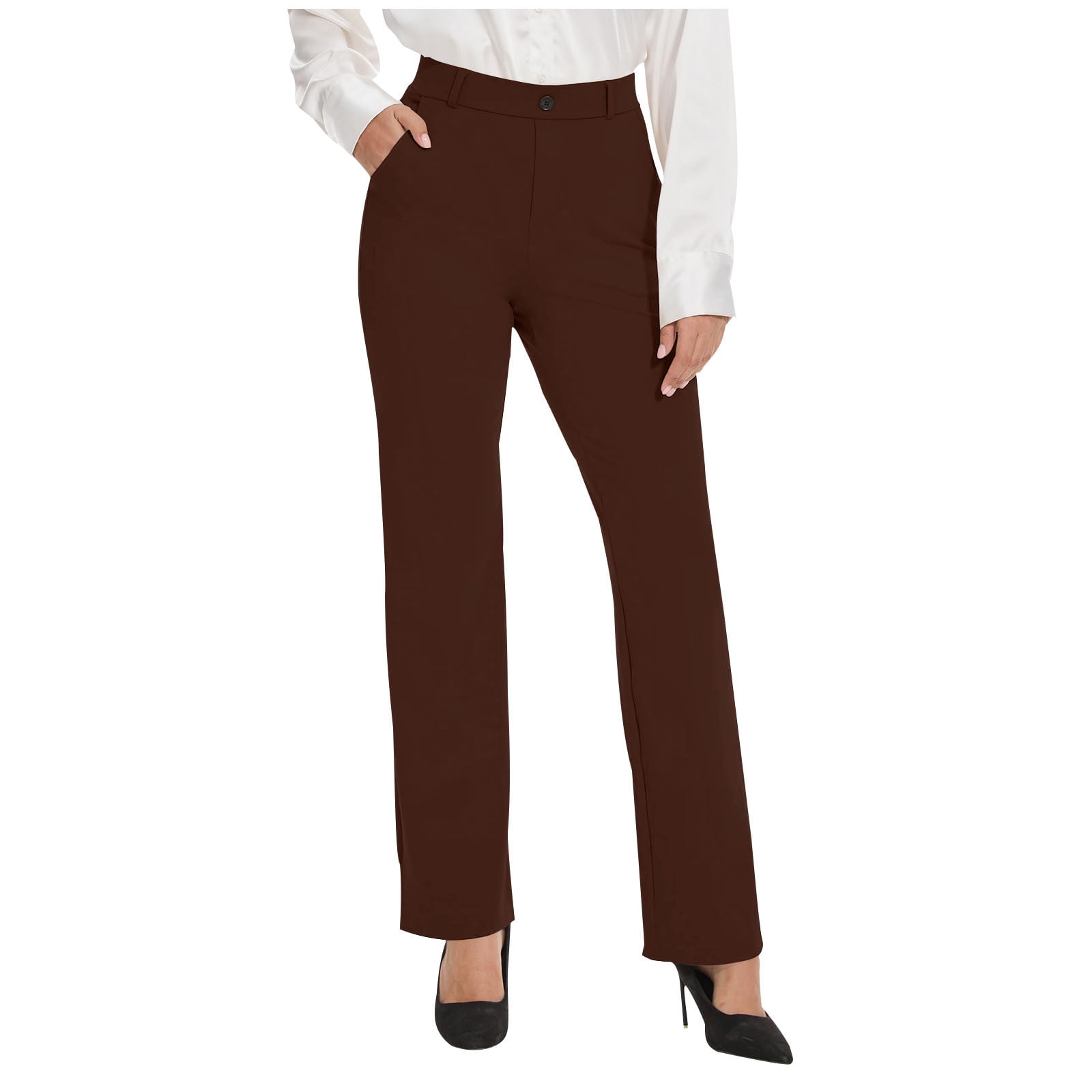 Brown Nude High Waisted Skin Colored Plain Long Leg Work Office Track ...