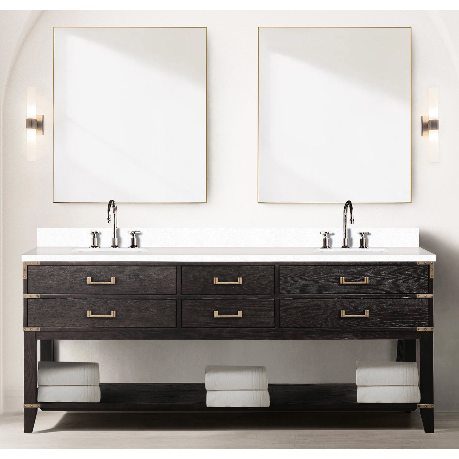 Brown Oak 80 in. W Double Bath Vanity | With Cultured Marble Top ...