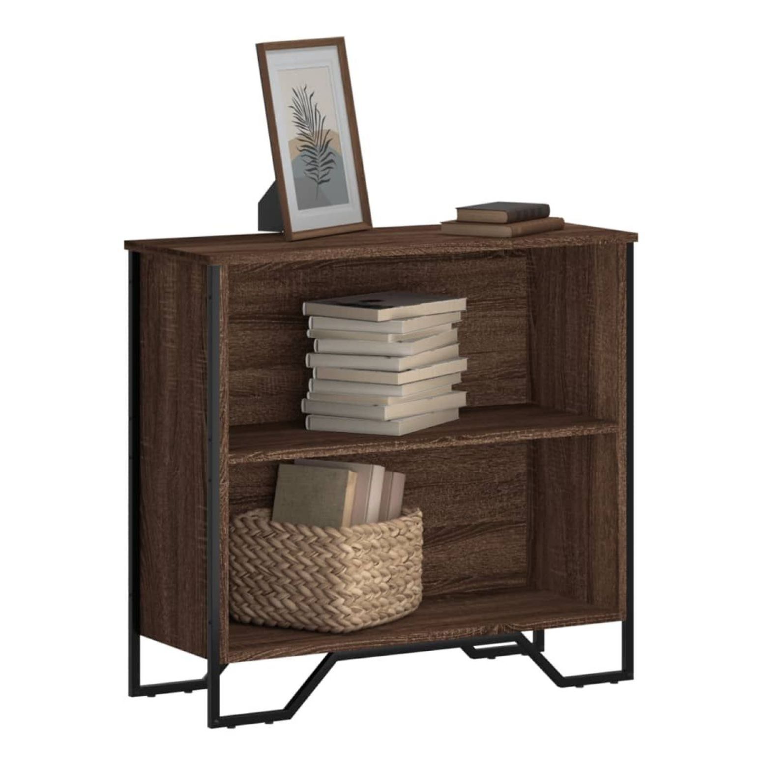 Brown Oak Bookcase, Metal Medium Bookcase - Engineered Wood Storage ...