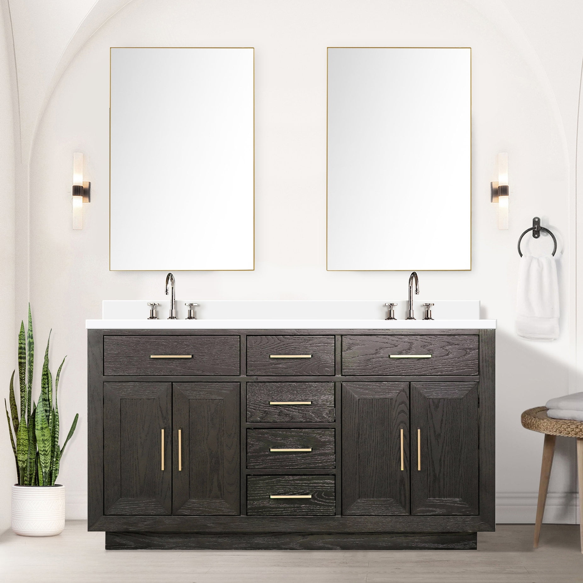 Brown Oak Color Scheme | Soft Close Feature | 60 in. Bathroom Vanity ...