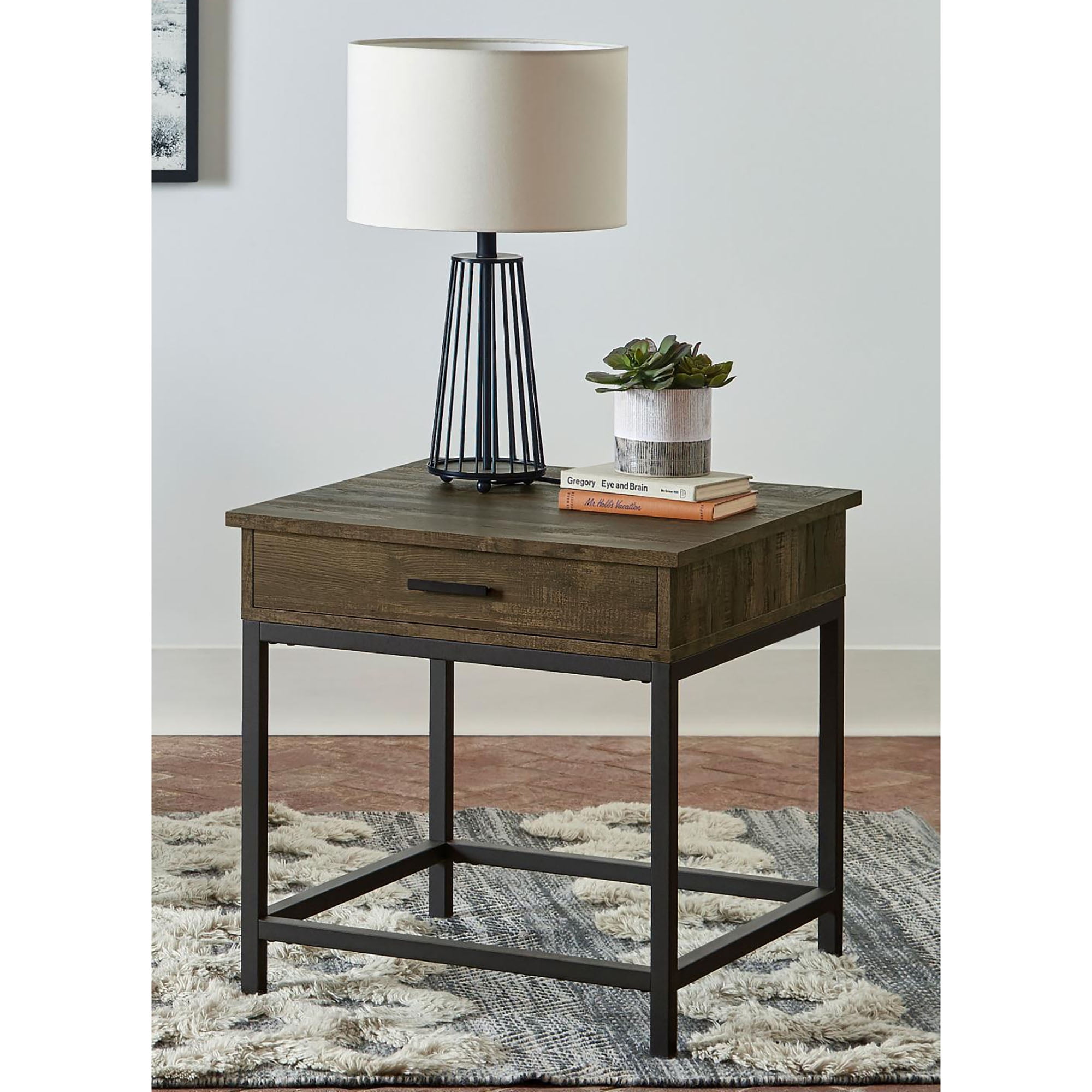 Brown Oak End Table with Drawer - Modern Rustic Side Table for Living ...