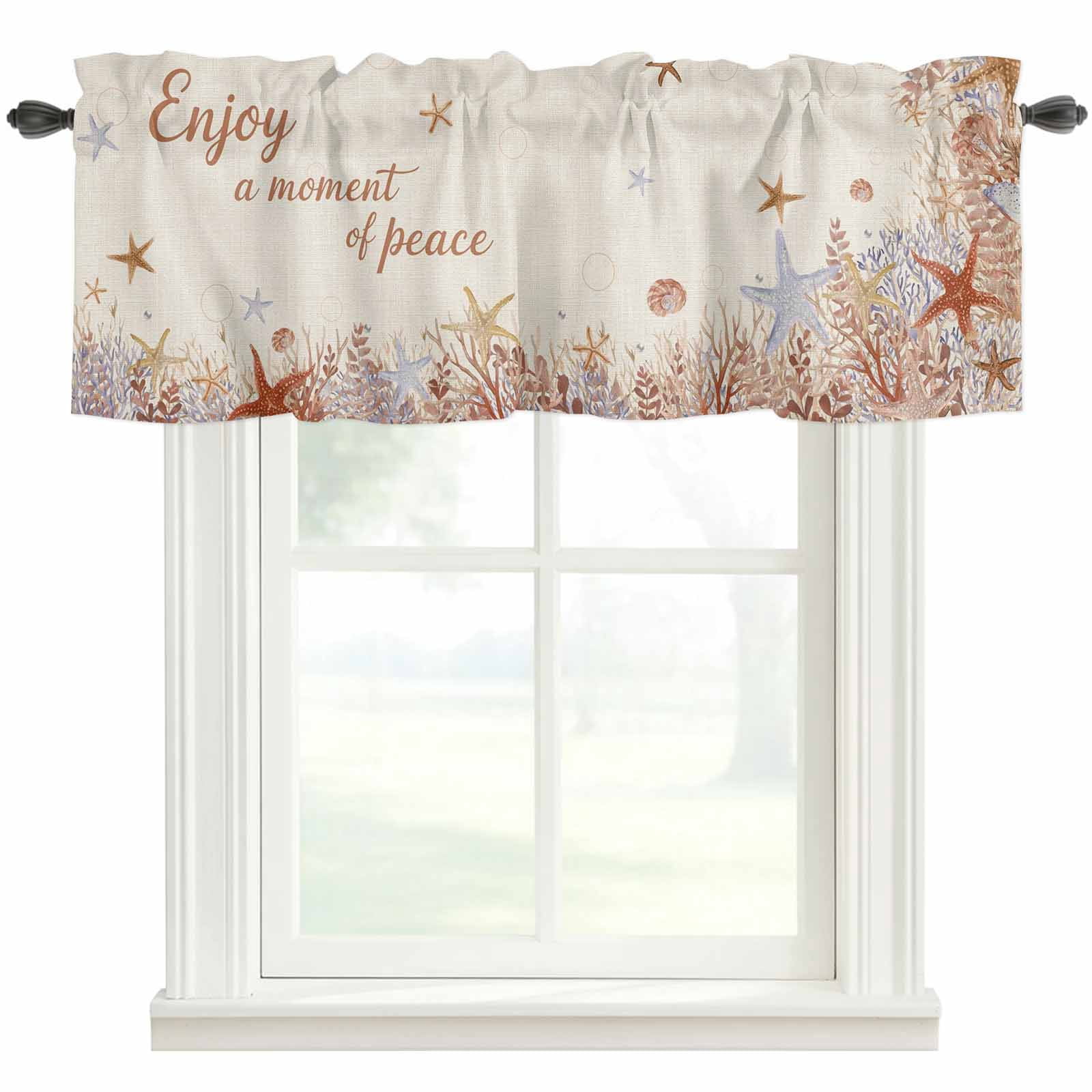 Brown Ocean Valances for Windows Enjoy A Moment of Peace Beach Starfish ...