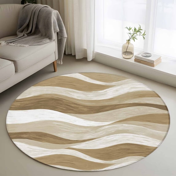 Brown Ocean Waves 3FT Round Area Rugs Abstract Modern Ombre Stripes ...