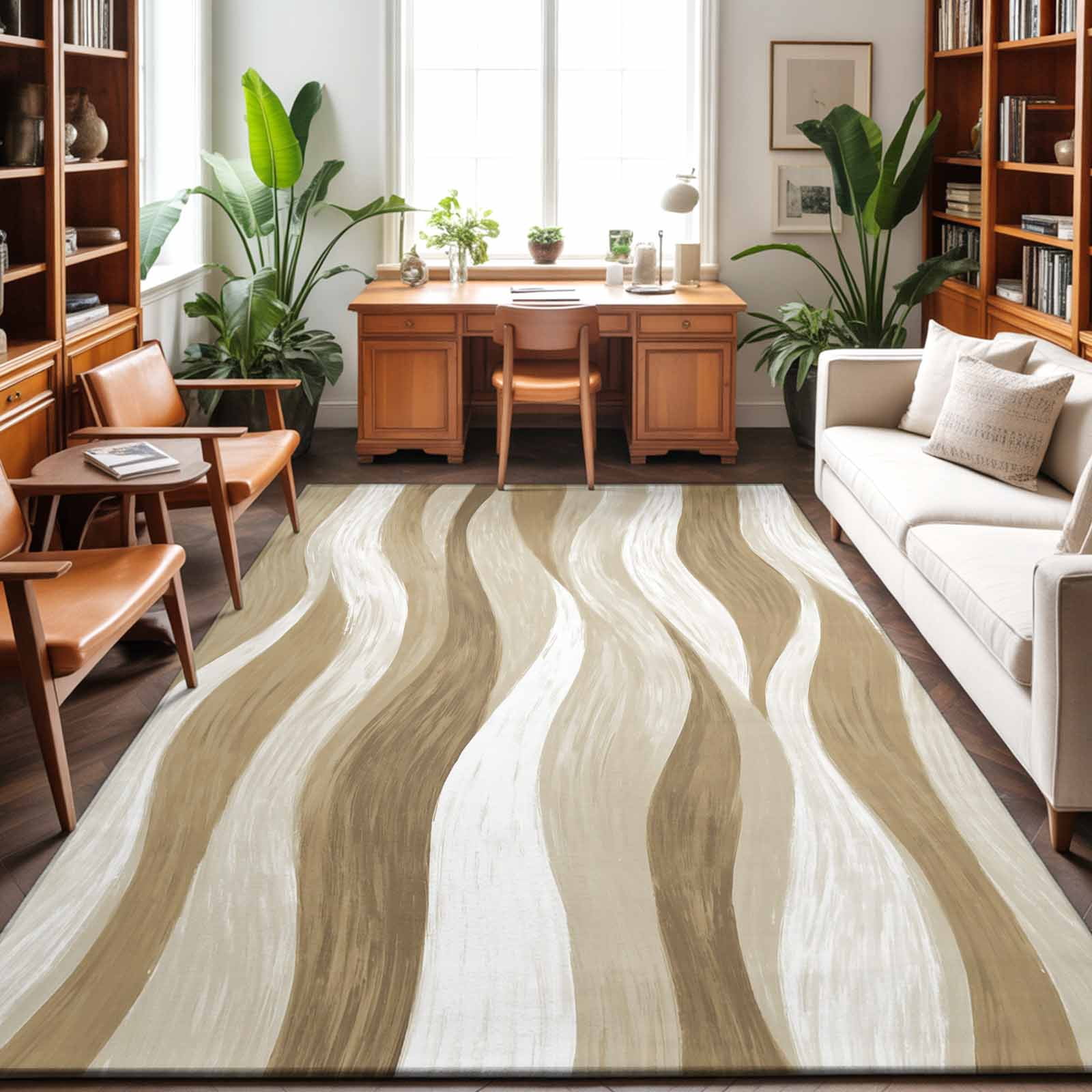 Brown Ocean Waves Washable Area Rug 9 x 12 ft Abstract Modern Ombre ...