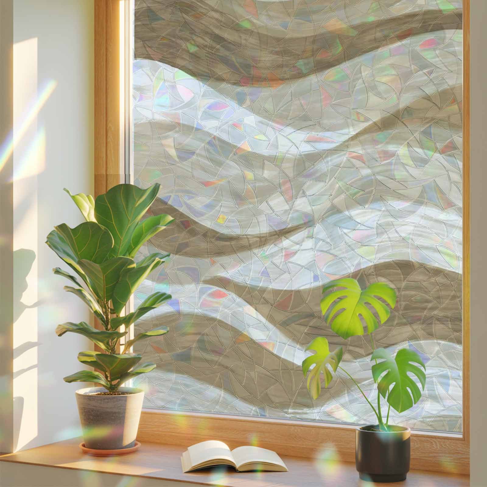 Brown Ocean Waves Window Privacy Film, Abstract Modern Ombre Stripes ...