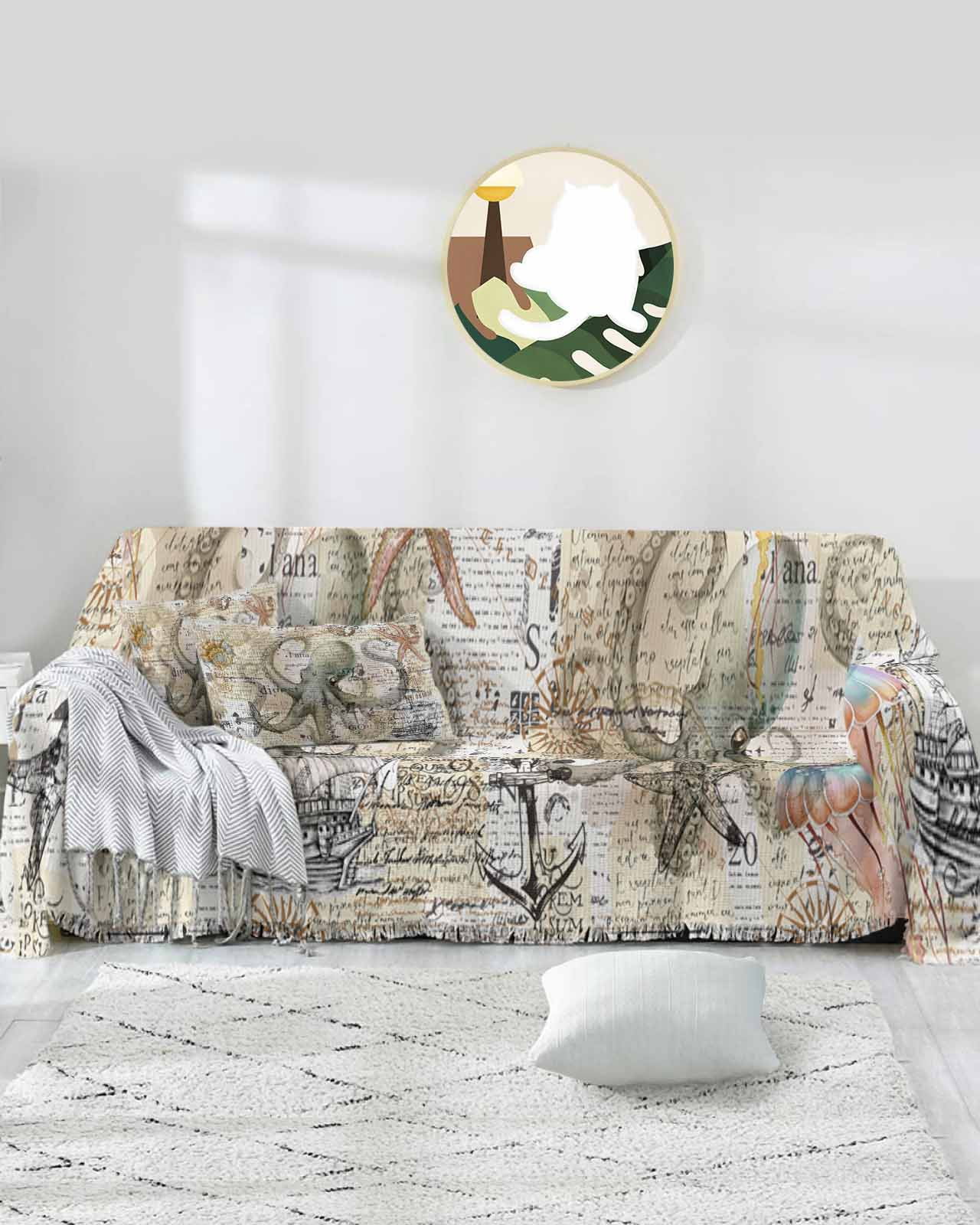 Brown Octopus Sofa Covers for 3 Cushion,Washable Couch Cover for ...