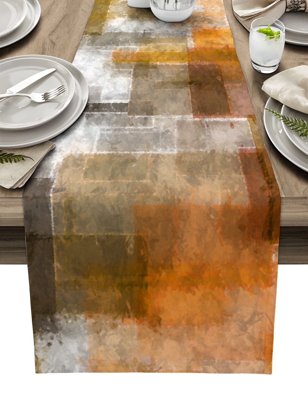 Brown Oil Painting Abstract Geometric Table Runner Home Wedding Table ...