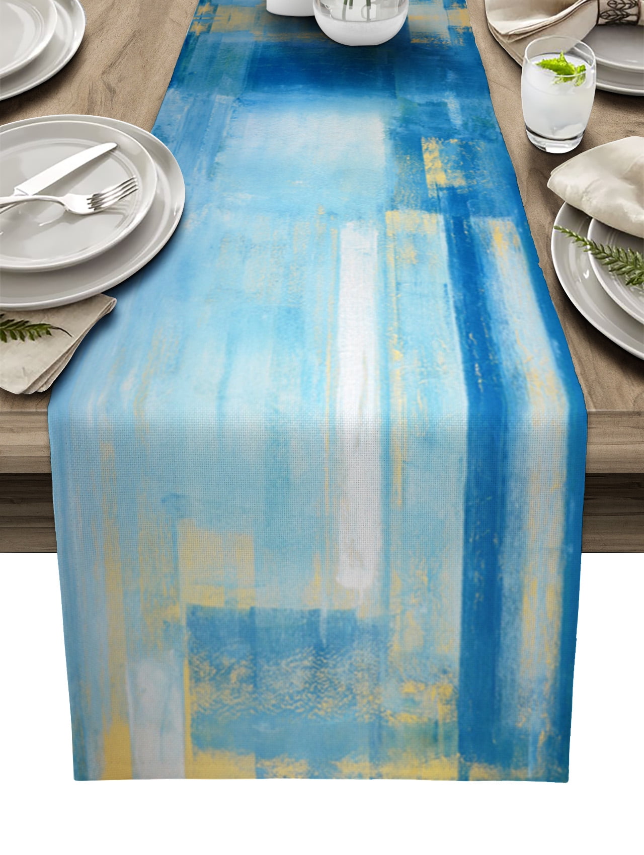 Brown Oil Painting Abstract Geometric Table Runner Home Wedding Table ...