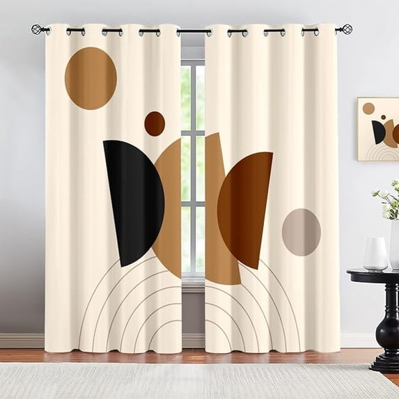 Brown Old Orange Geometric Color Blocks Blackout Curtains, Abstract ...
