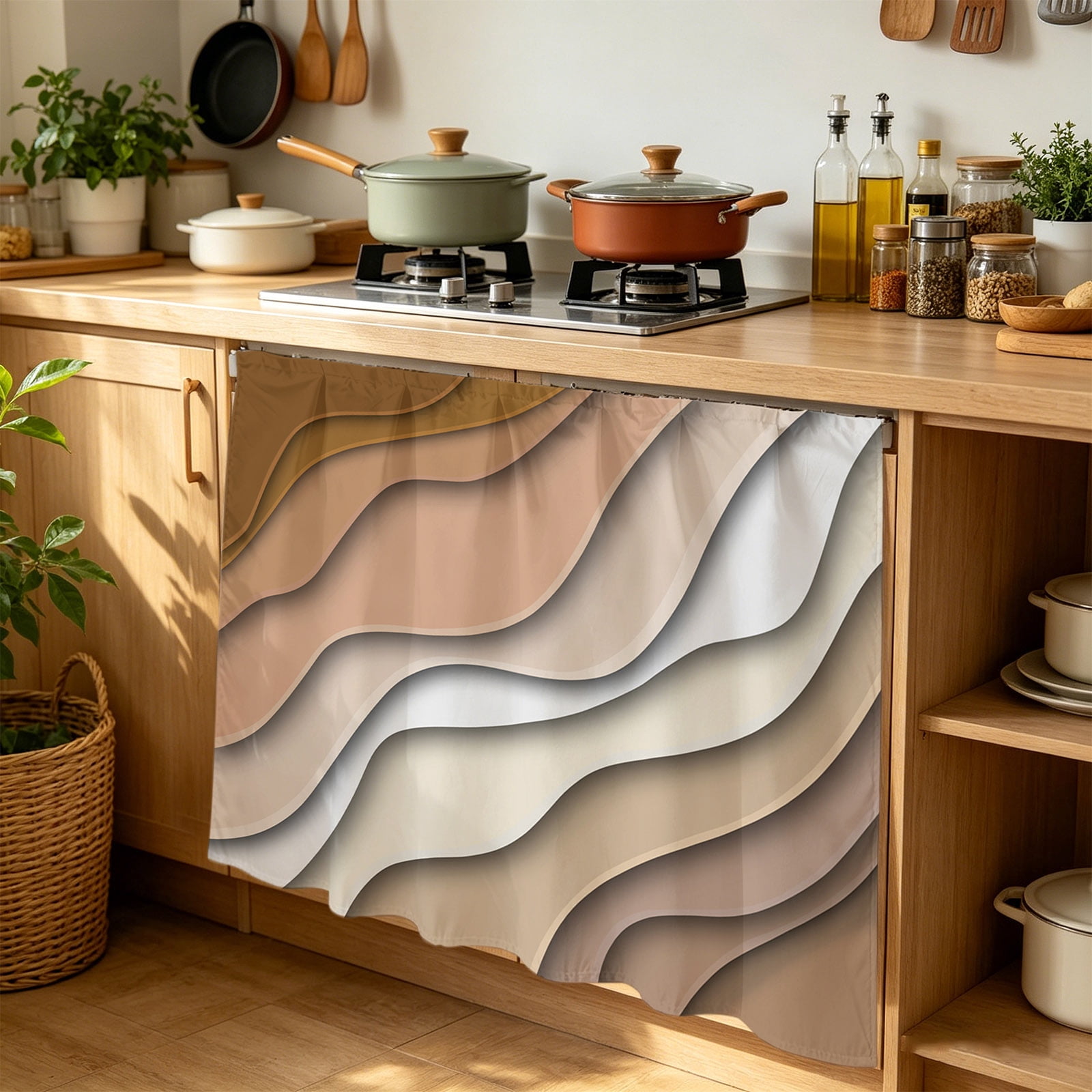 Brown Ombre Cabinet Curtains 35''x35'', Modern Geometric Abstract ...