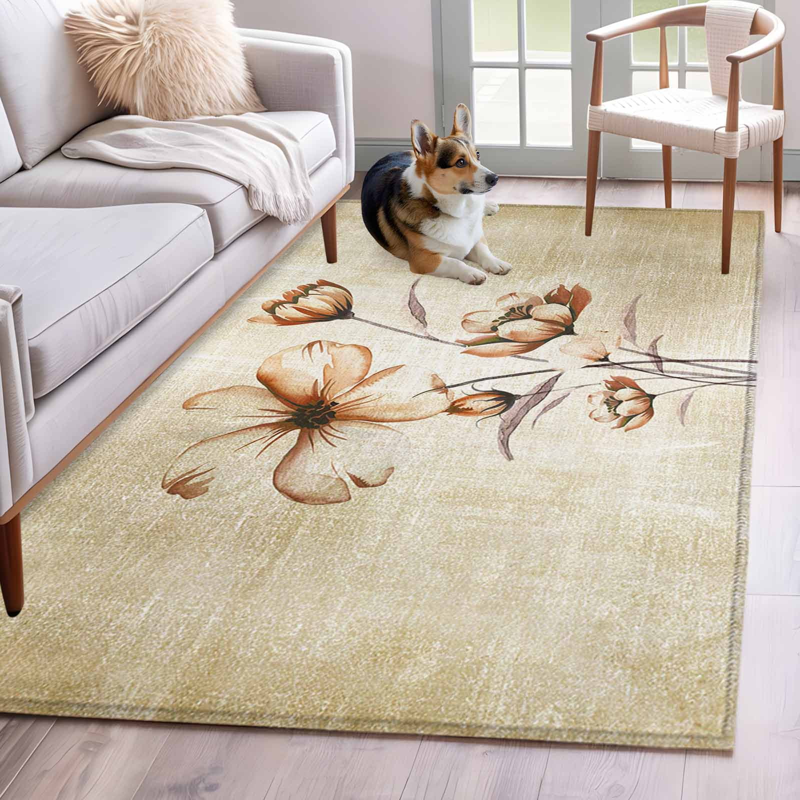 Brown Ombre Daisy Area Rug 3x5 Washable Rug Non Slip Farmhouse Vintage ...