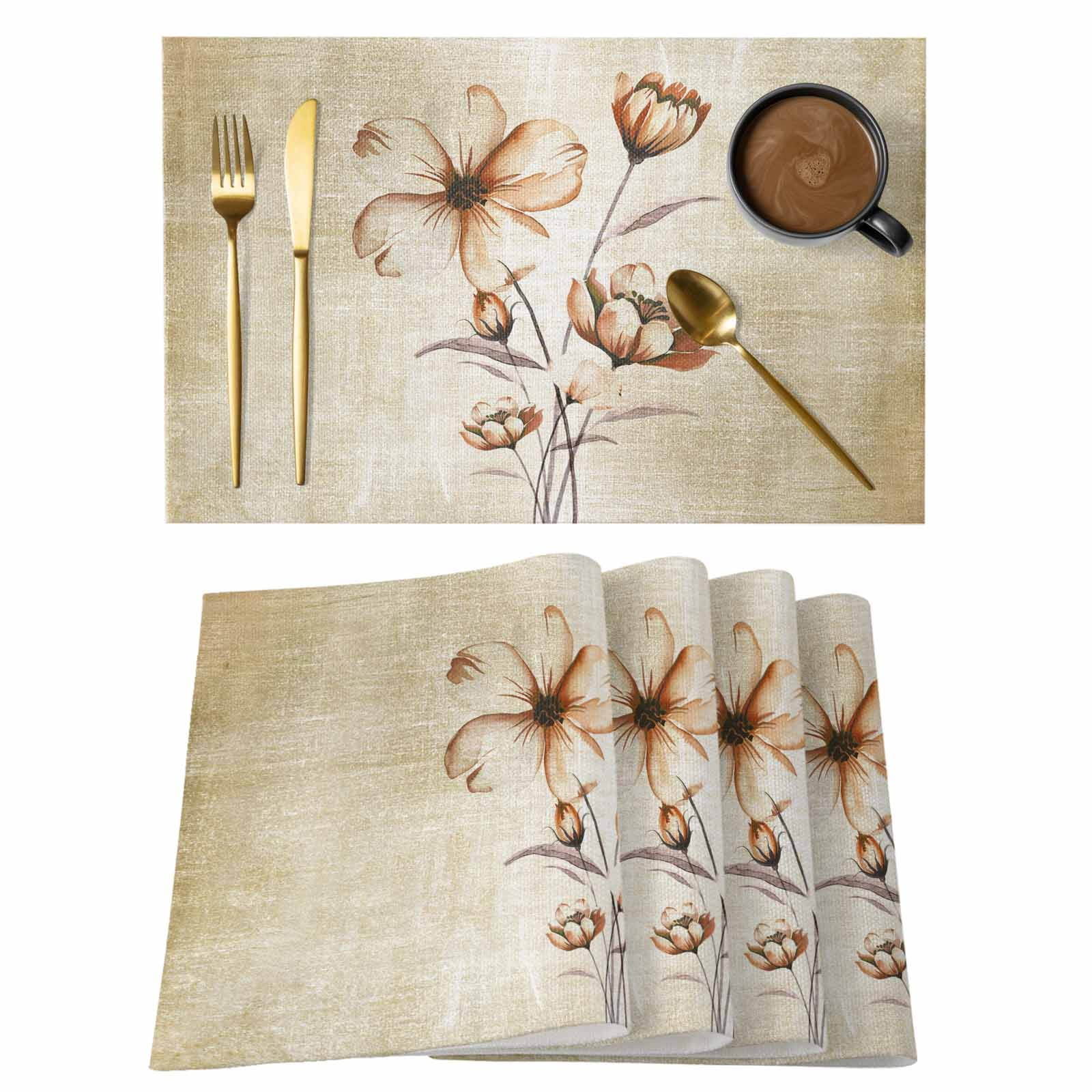 Brown Ombre Daisy Placemats Set of 8 Farmhouse Vintage Floral Botanical ...