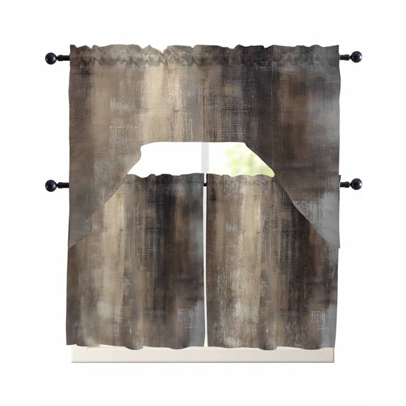 Brown Ombre Kitchen Curtain and Valance Set 3 Pieces, Rod Pocket Short ...