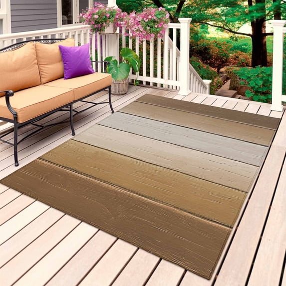 Brown Ombre Outdoor Rug for Patio/Deck/Porch, Non-Slip Large Area Rug 3 ...