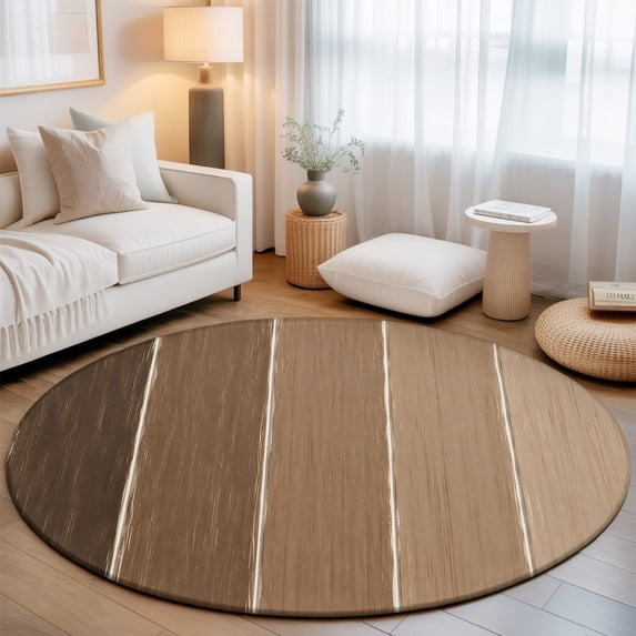 Brown Ombre Round Living Room Rugs 4 ft, Golden Brown Tan Wood Grain ...