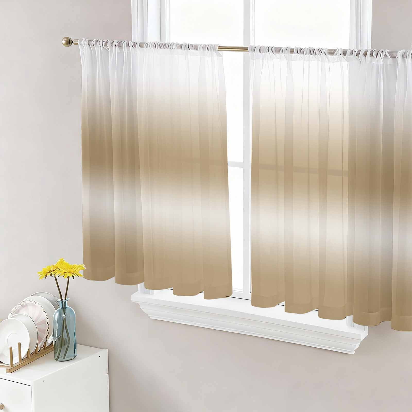 Brown Ombre Semi Sheer Curtains 45 Inch Length 2 Panels Set, Modern ...