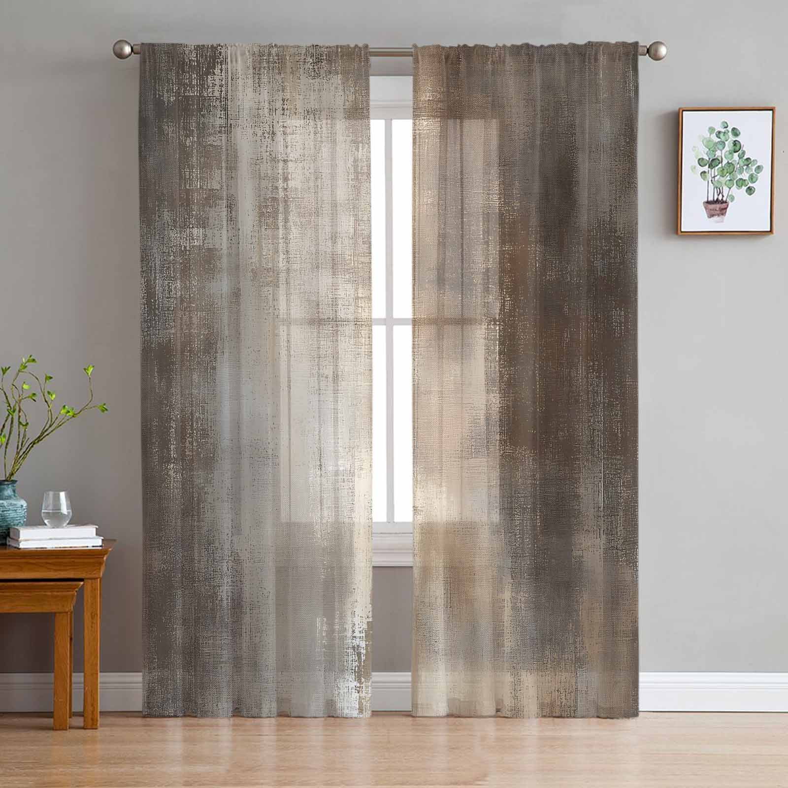 Brown Ombre Sheer Curtains 108 Inch Length 2 Panels Set for Living Room ...
