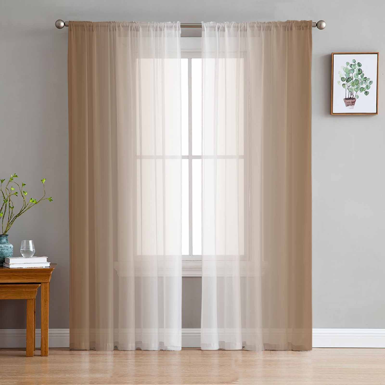 Brown Ombre Sheer Curtains 108 Inch Length 2 Panels Set for Living Room ...