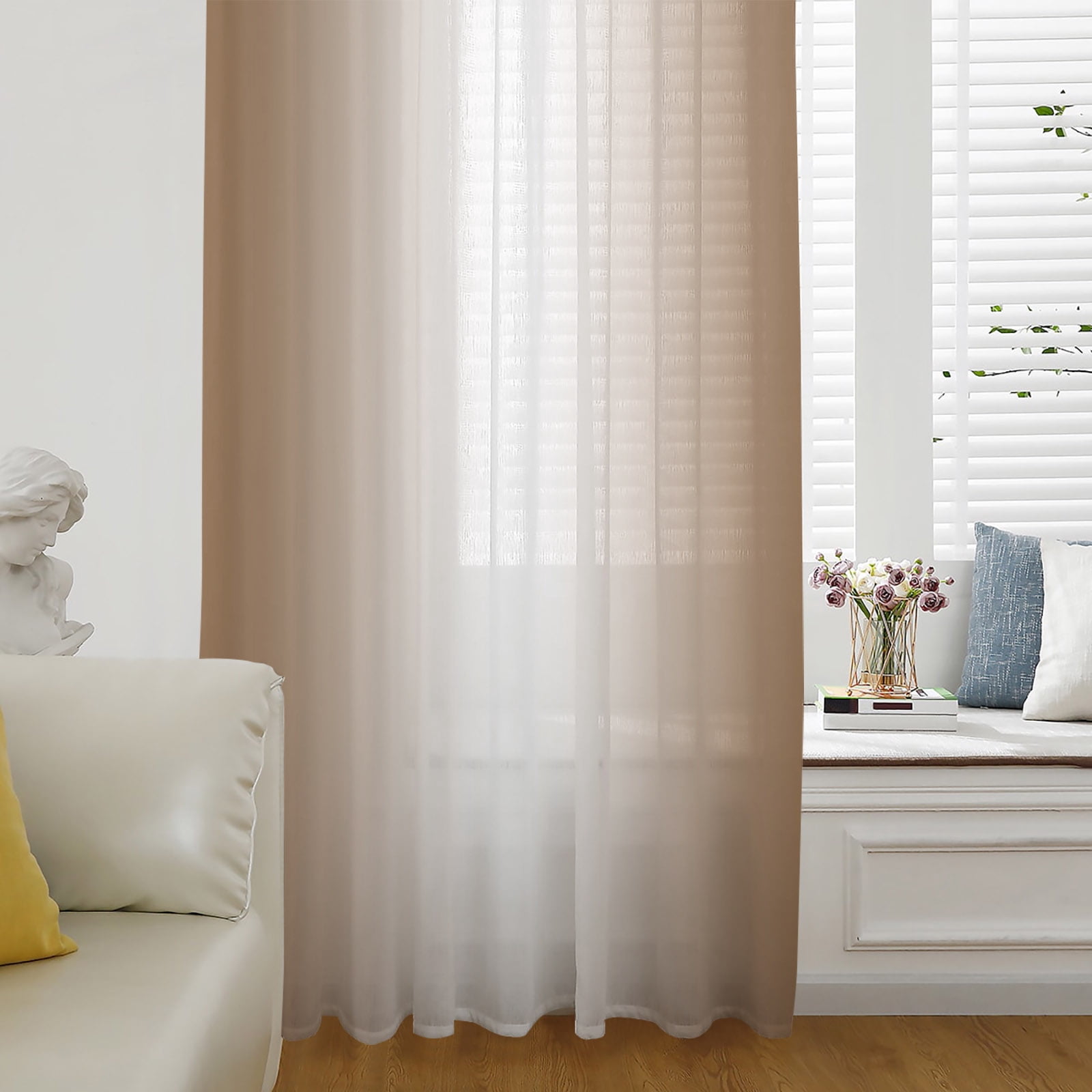 Brown Ombre Sheer Curtains 45 Inch Length, Light Filtering Voile ...