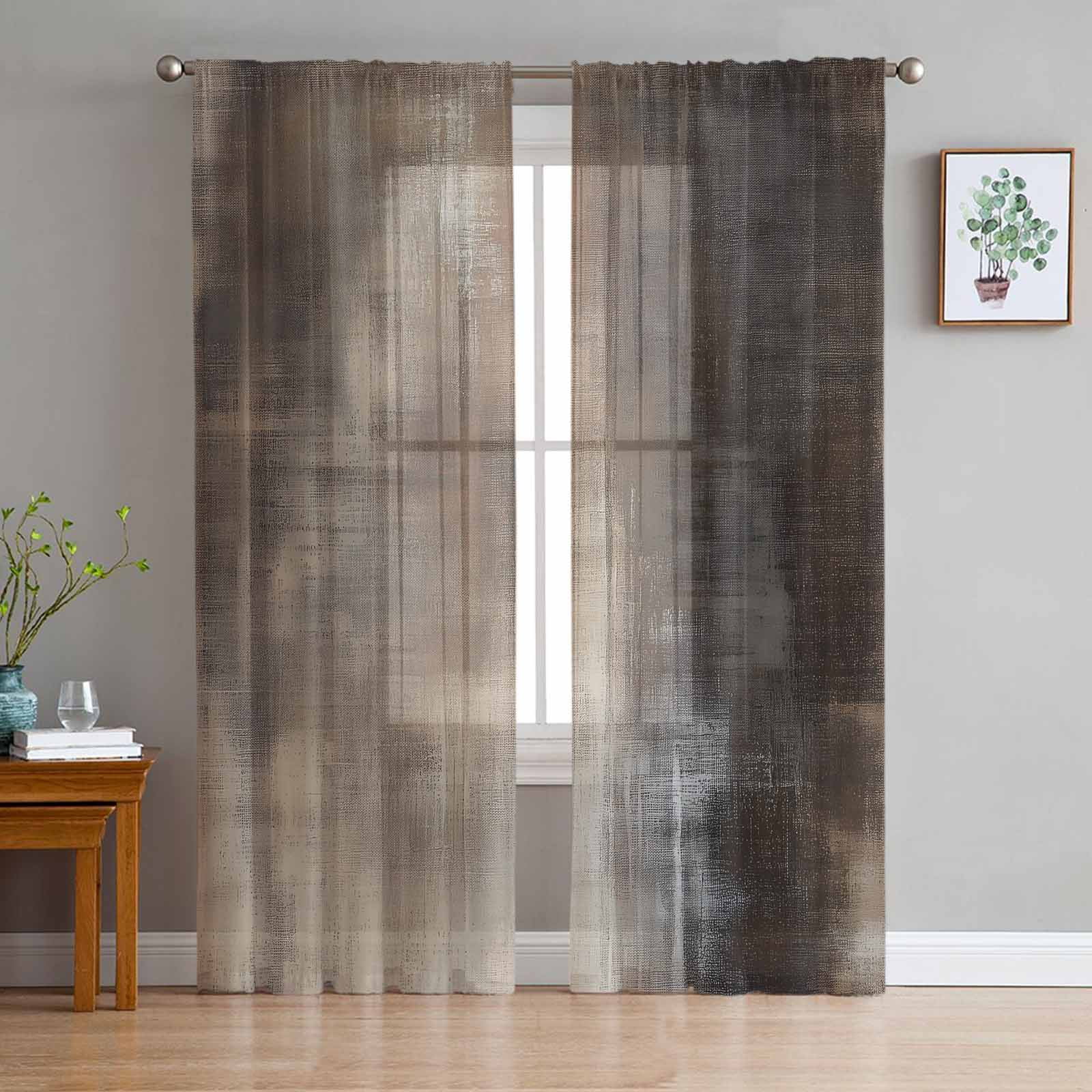 Brown Ombre Sheer Curtains 63 Inch Length 2 Panels Set for Living Room ...