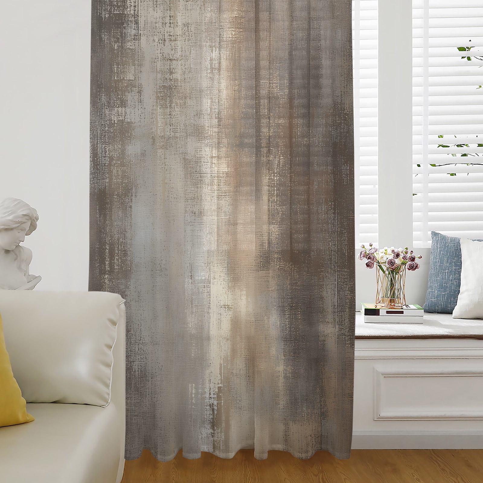 Brown Ombre Sheer Curtains 96 Inch Length, Light Filtering Voile ...