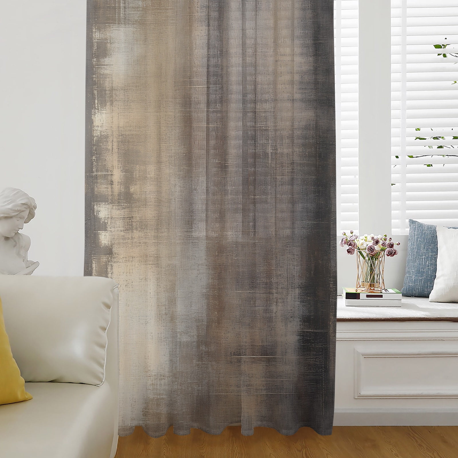 Brown Ombre Sheer Curtains 96 Inch Length, Light Filtering Voile ...