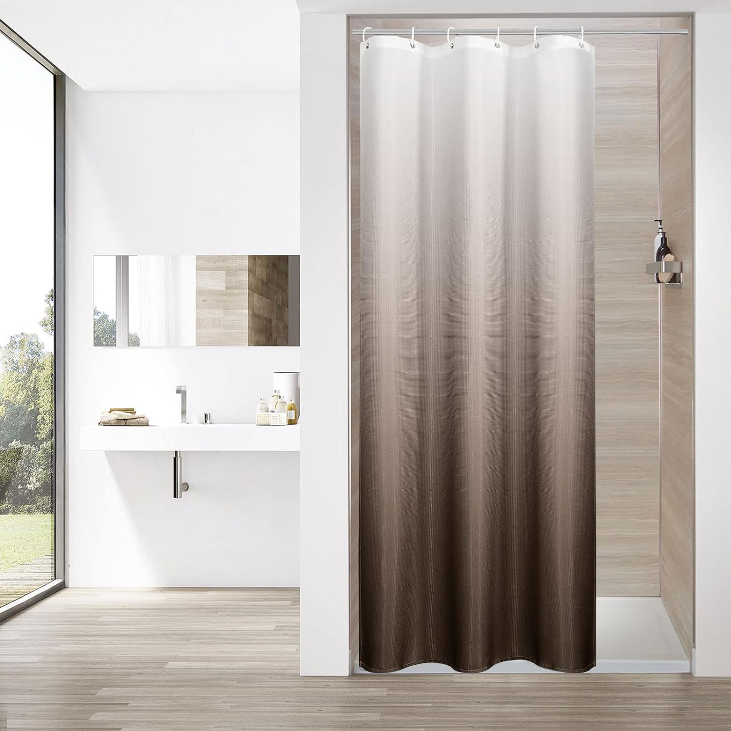 Brown Ombre Small Stall Shower Curtain 36 x 72, Waffle Half Size Shower ...