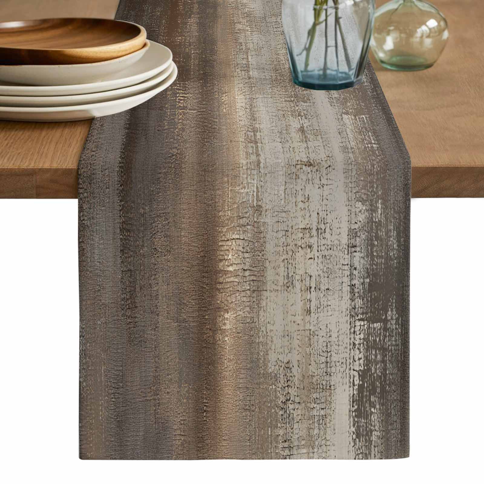 Brown Ombre Table Runner, Modern Abstract Oil Painting Art Washable ...