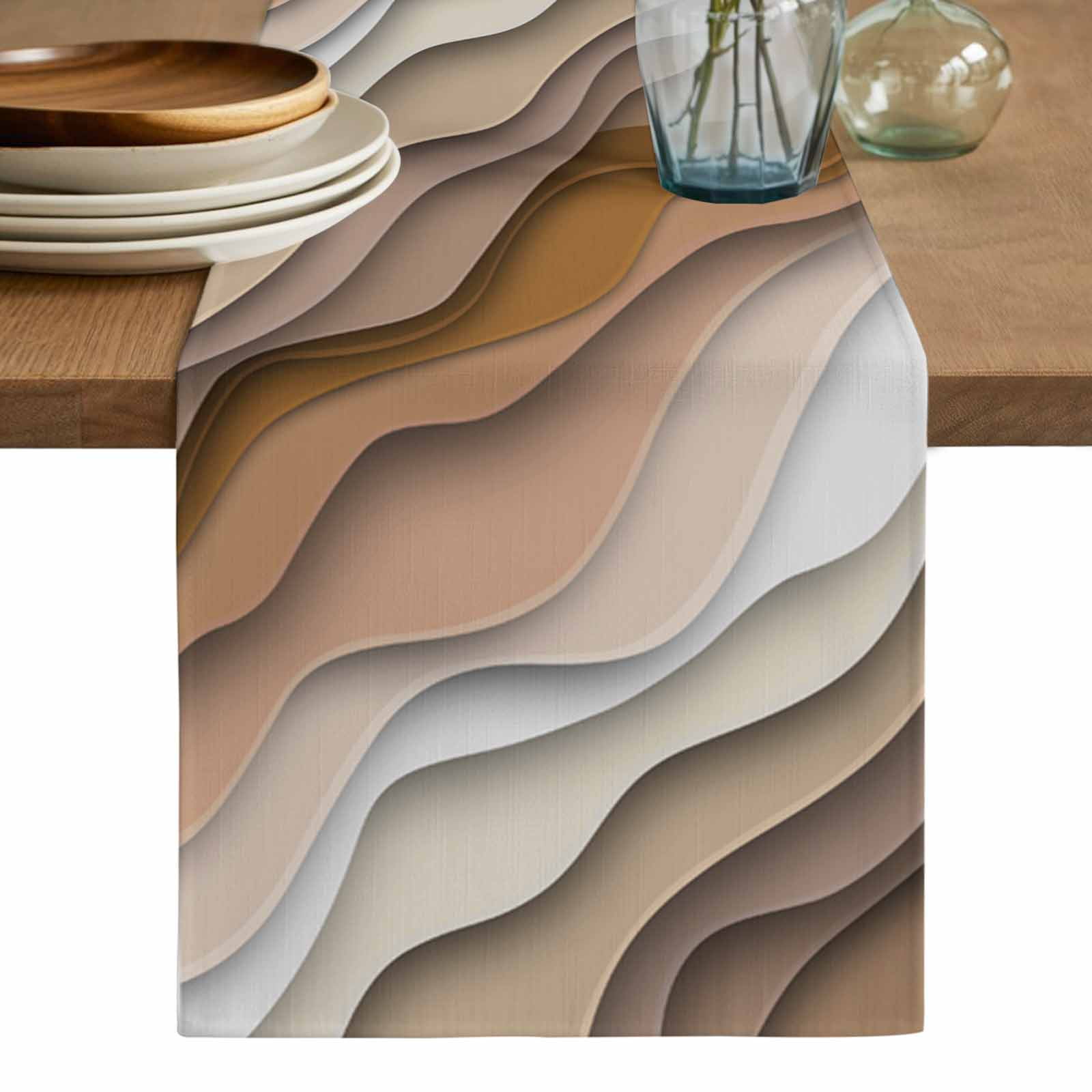 Brown Ombre Table Runner, Modern Geometric Abstract Aesthetic Cream ...