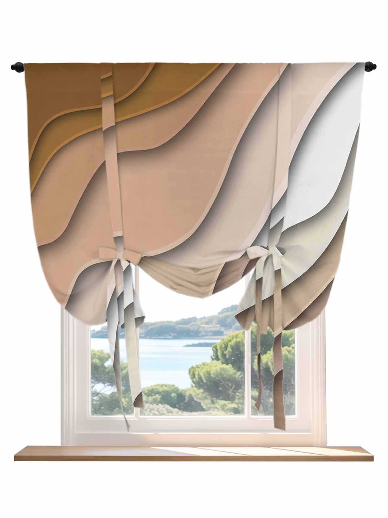 Brown Ombre Tie Up Curtains for Windows 45 Inch Length Balloon Curtains ...