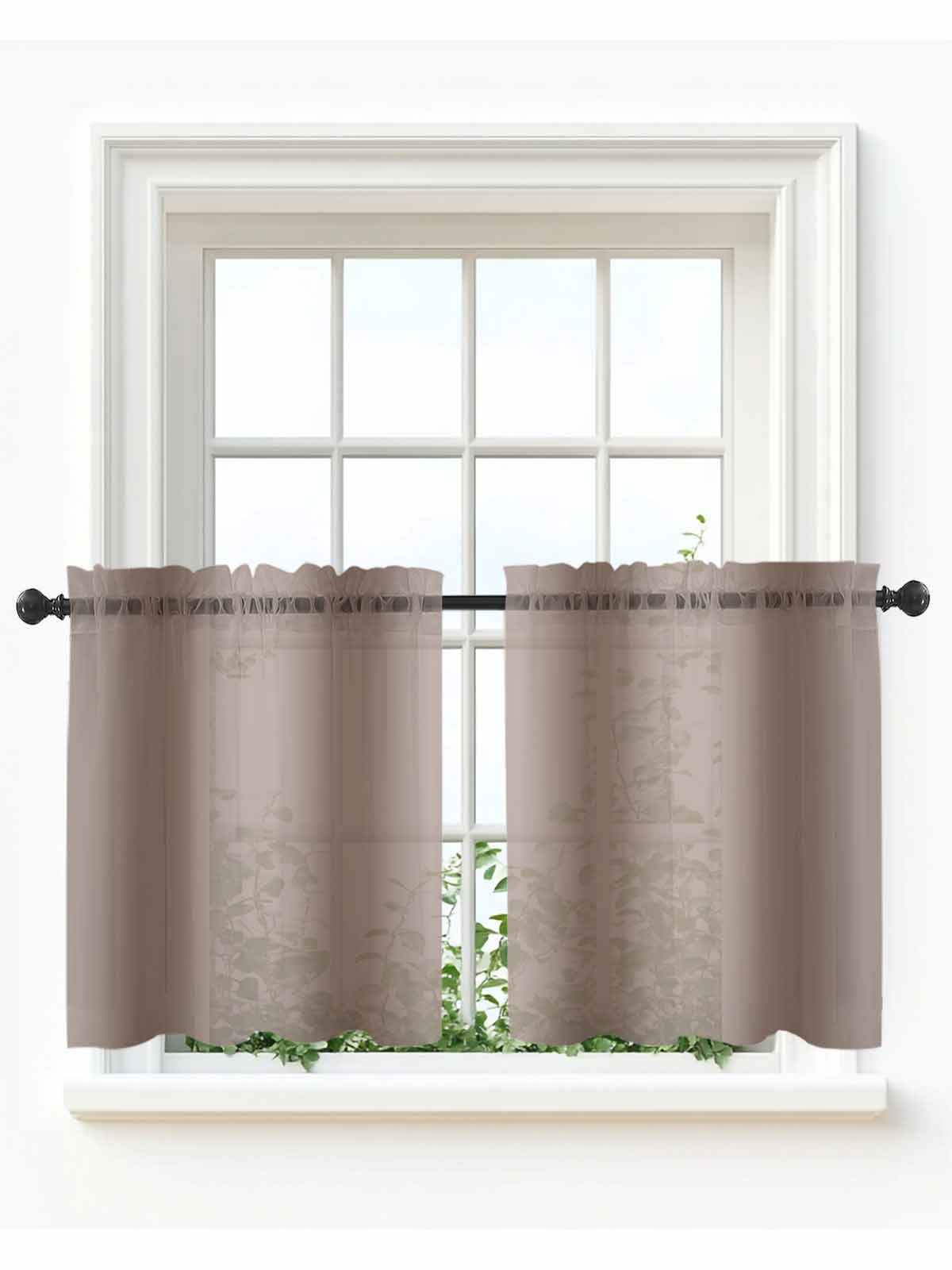 Brown Ombre Tier Curtains 36 Inch Length,Sheer Curtains for Bedroom ...