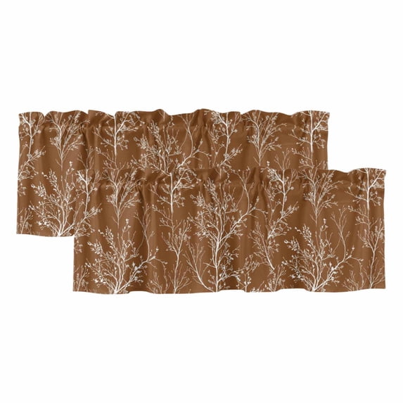 Brown Orange 2 Panels Kitchen Valance, White Tree Branch Botanical ...