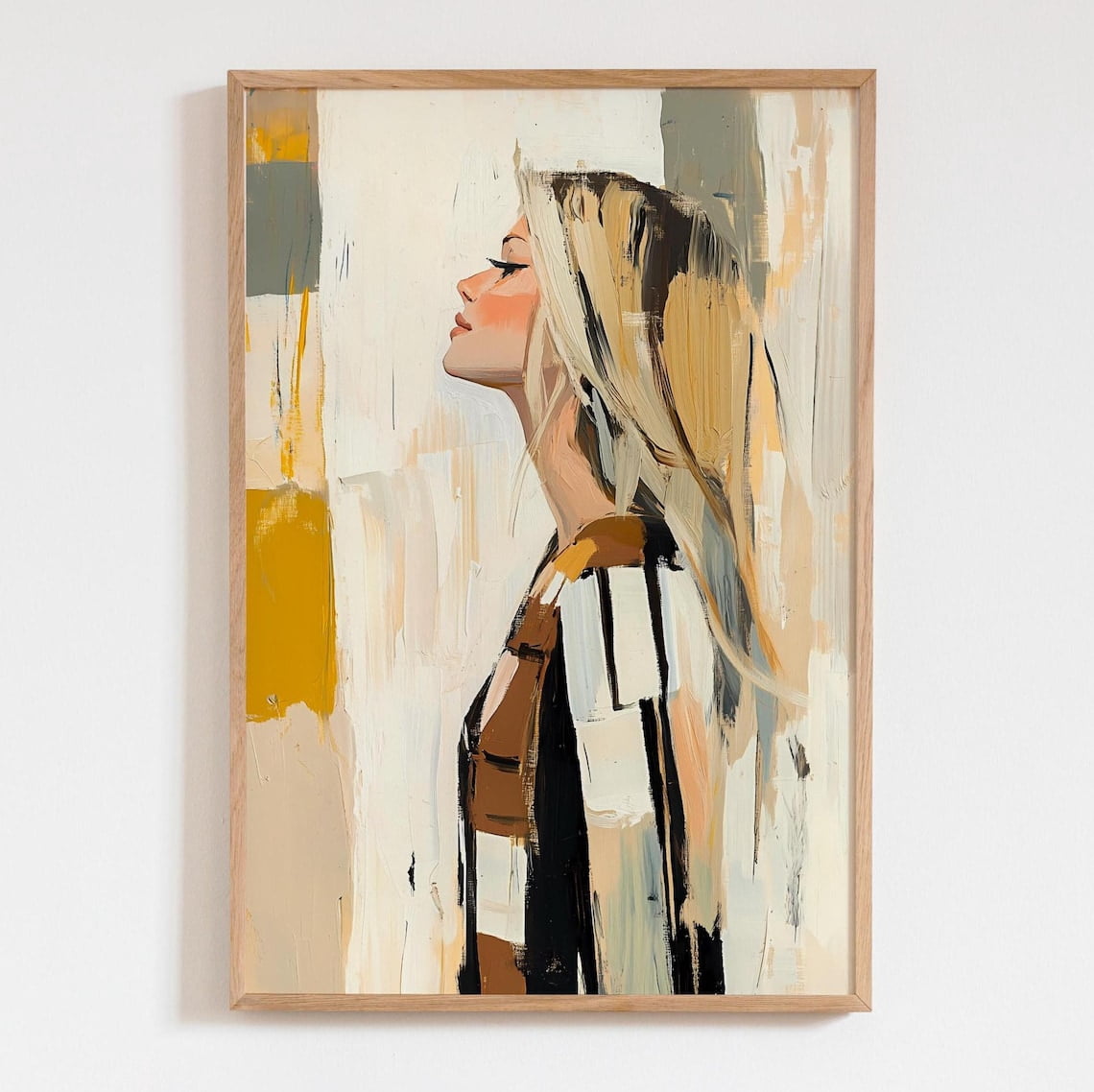 Brown Orange Acrylic Blond Girl Art Neutral Modern Beige Large Women ...