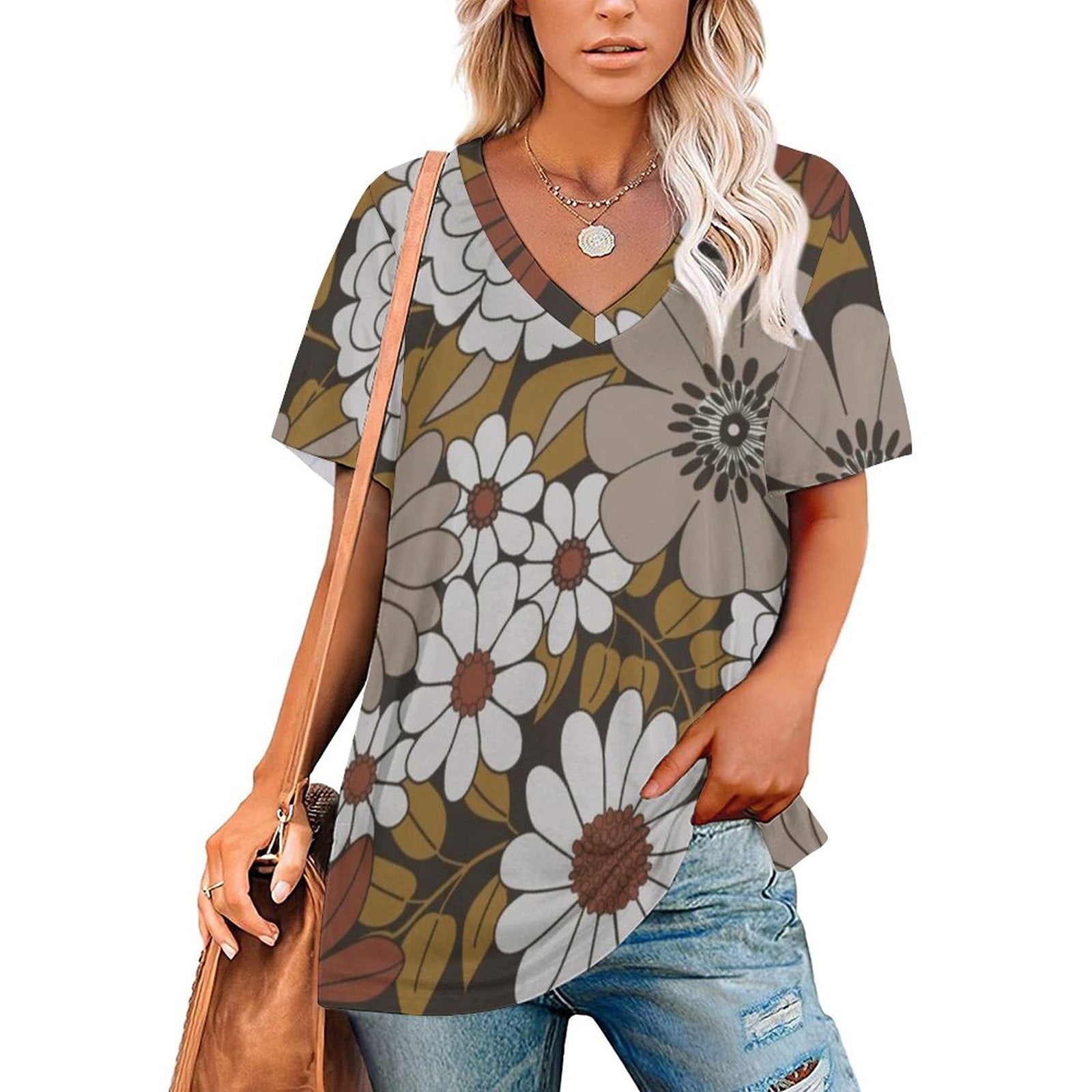 Brown Orange And Ivory Retro Flower Pattern Women Zipper Sexy Printed ...