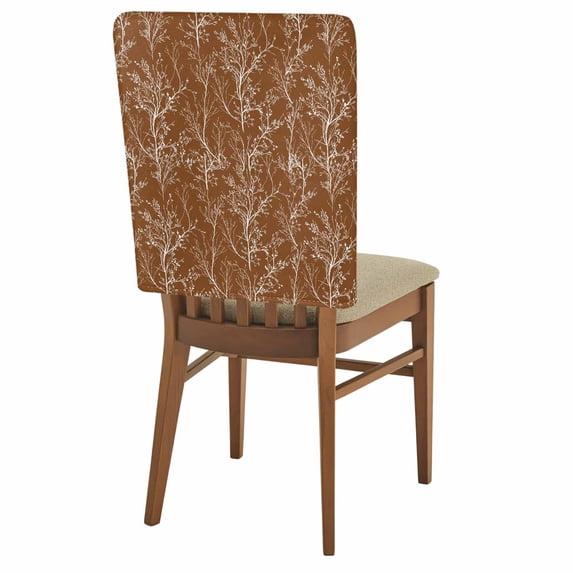 Brown Orange Chair Covers Set of 4 White Tree Branch Botanical Abstract ...