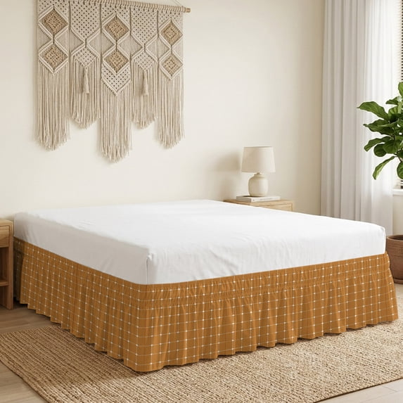 Brown Orange Checkered Bed Skirt Bed Skirts King Size 18 Inch Drop ...