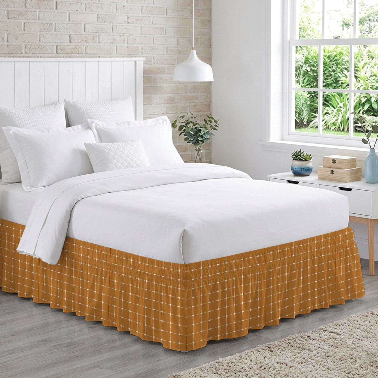 Brown Orange Checkered Bed Skirt California King Size 18 Inch Drop ...