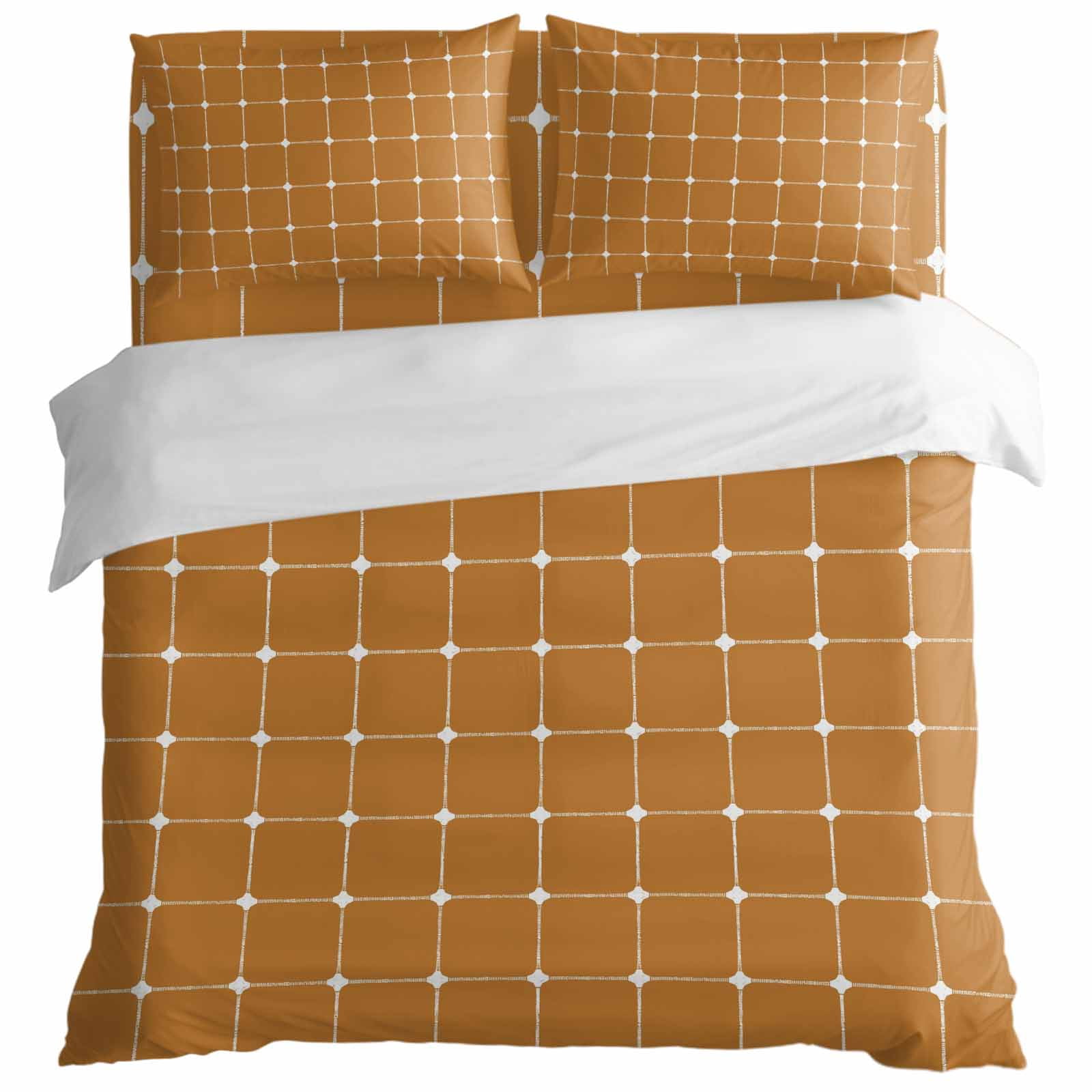 Brown Orange Checkered Duvet Cover Set King Size, Modern Minimalist ...