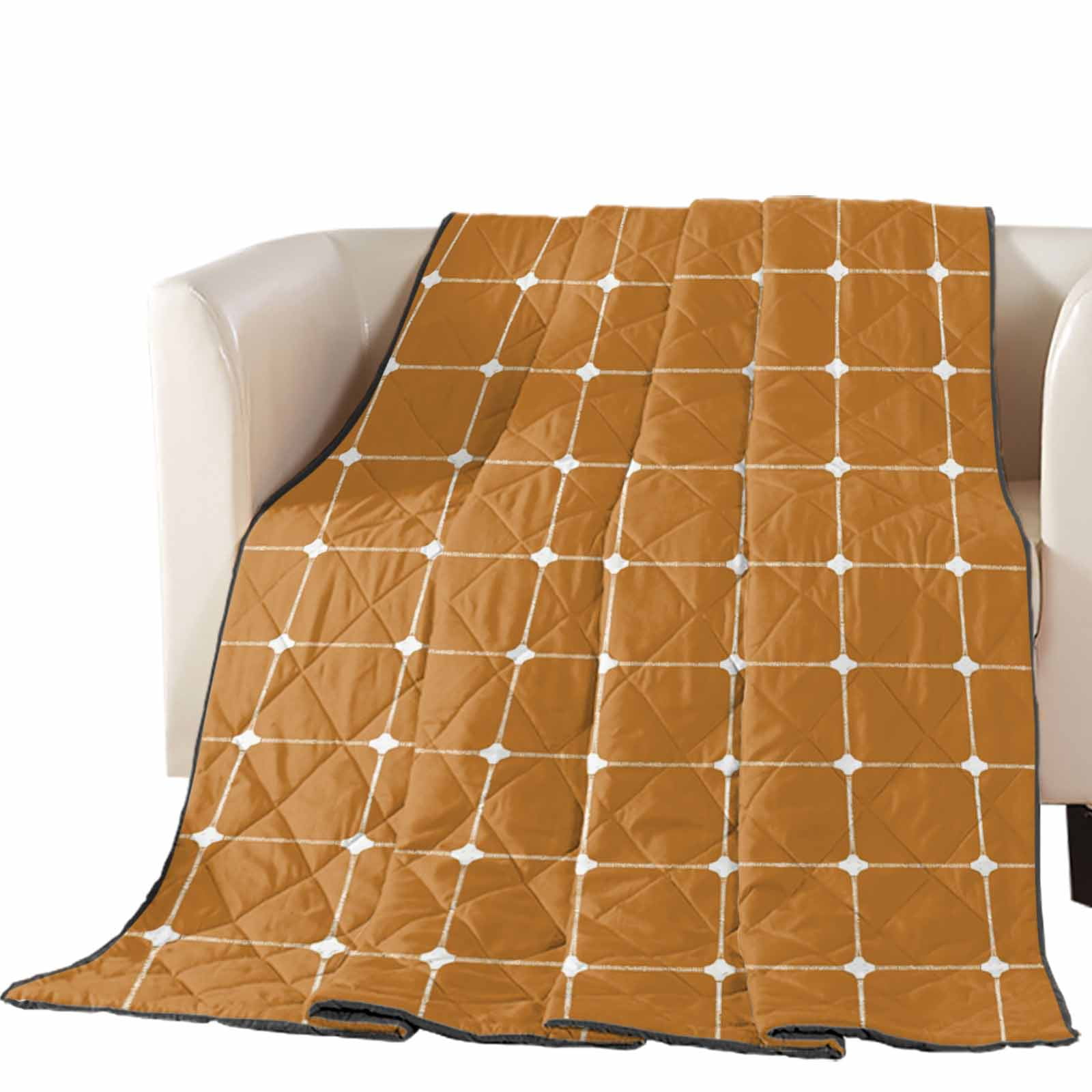 Brown Orange Checkered Quilted Comforters Cooling Blanket Full Size ...