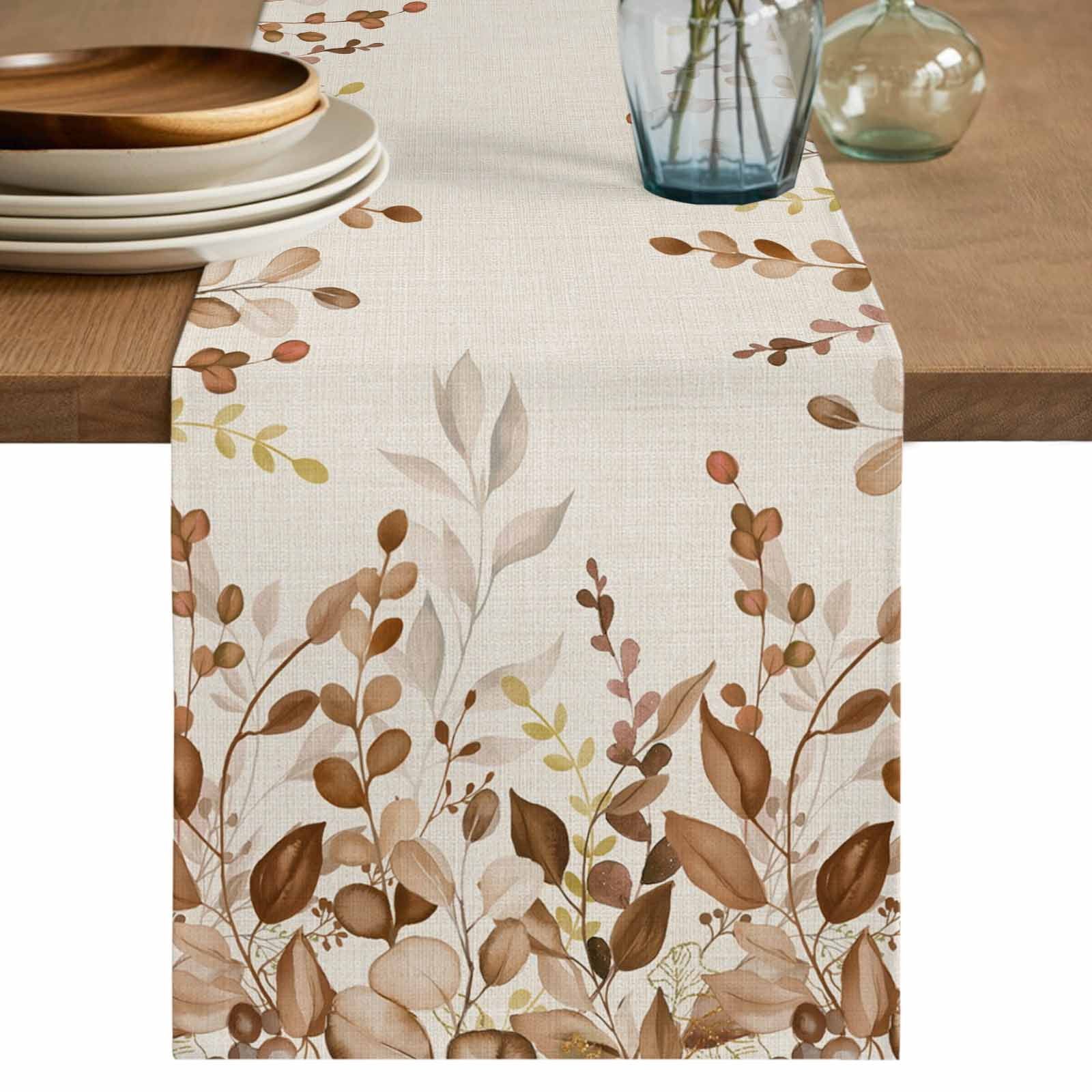 Brown Orange Eucalyptus Cotton Linen Table Runner for Dining Kitchen ...