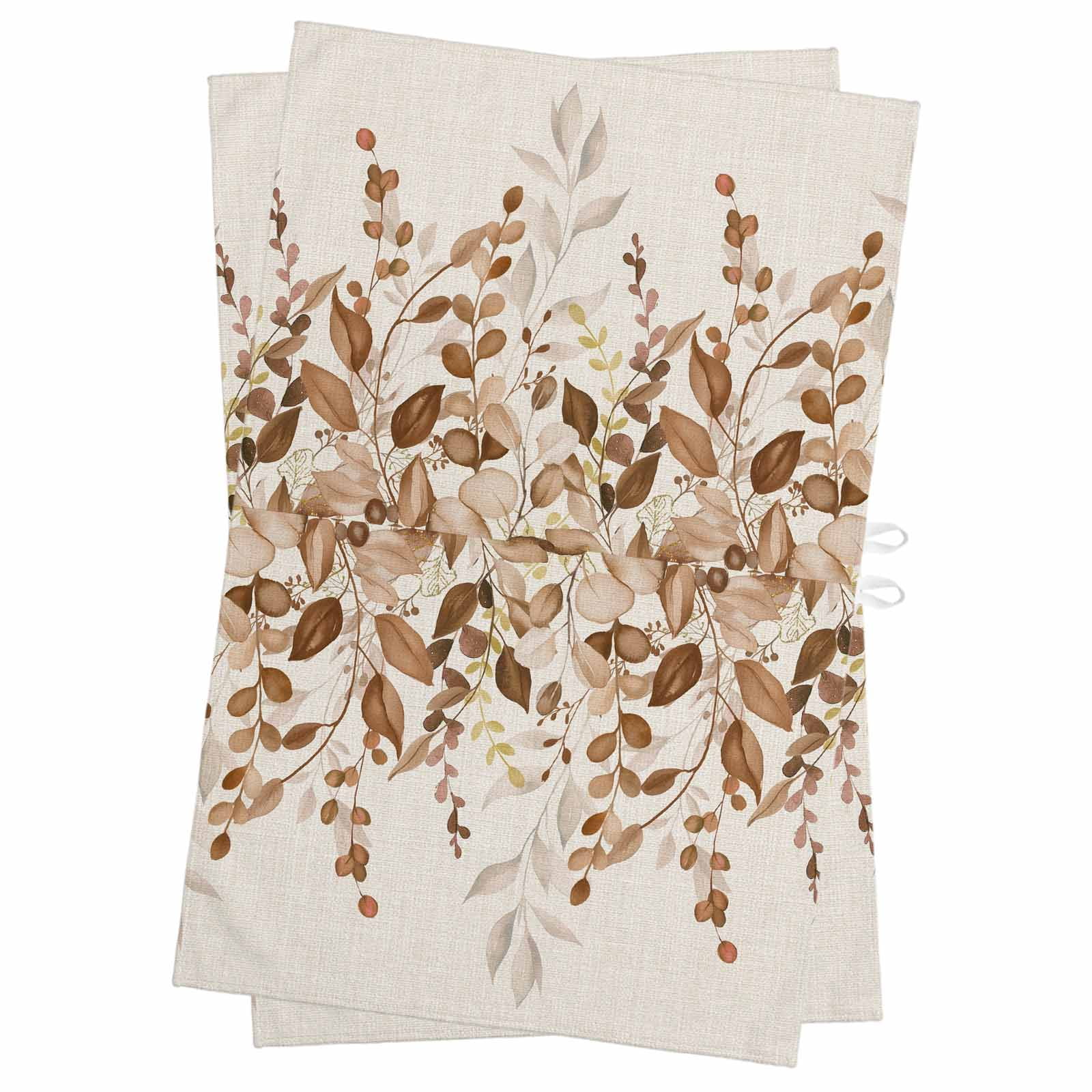 Brown Orange Eucalyptus Kitchen Towels Set of 2, Water Absorbent Dish ...