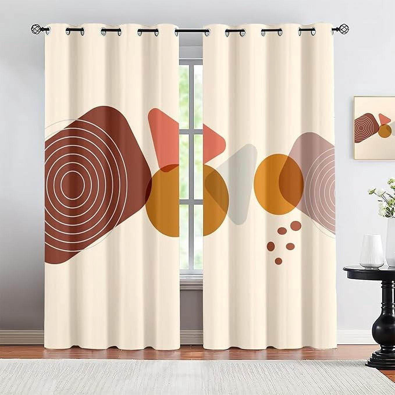 Brown Orange Geometric Circle Blackout Curtains, European Bohemian Art ...
