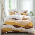 Brown Orange Gradient Waves Queen Size Bed Set,Ocean Spray Bedding for ...